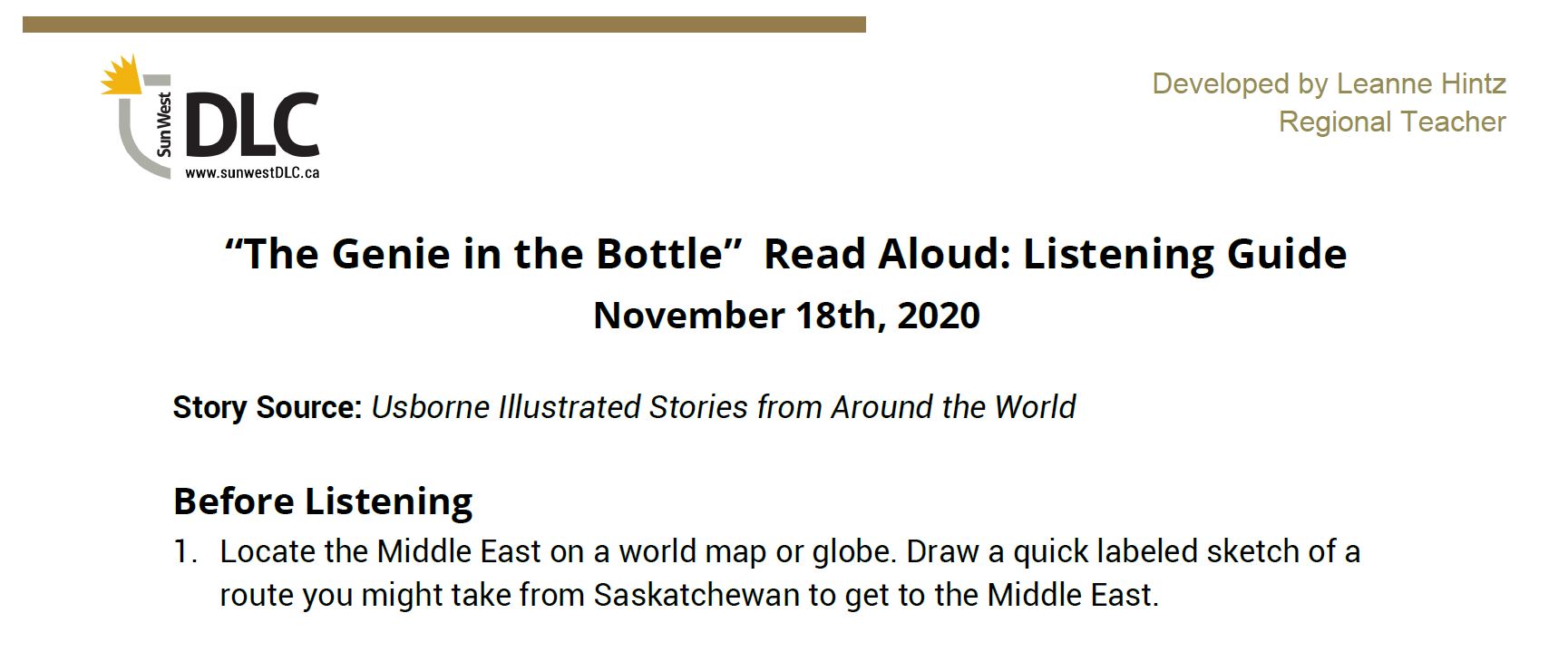 "The Genie in the Bottle" Read Aloud: Listening Guide | Resource Bank