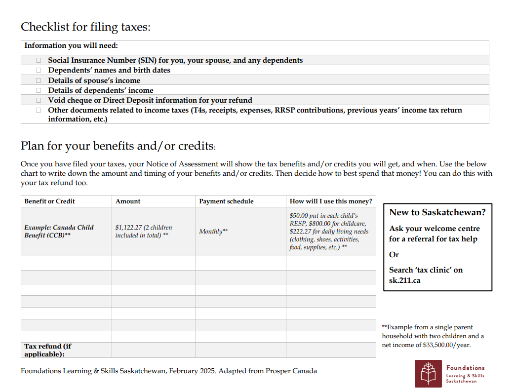 Tax Basics Worksheet | Resource Bank