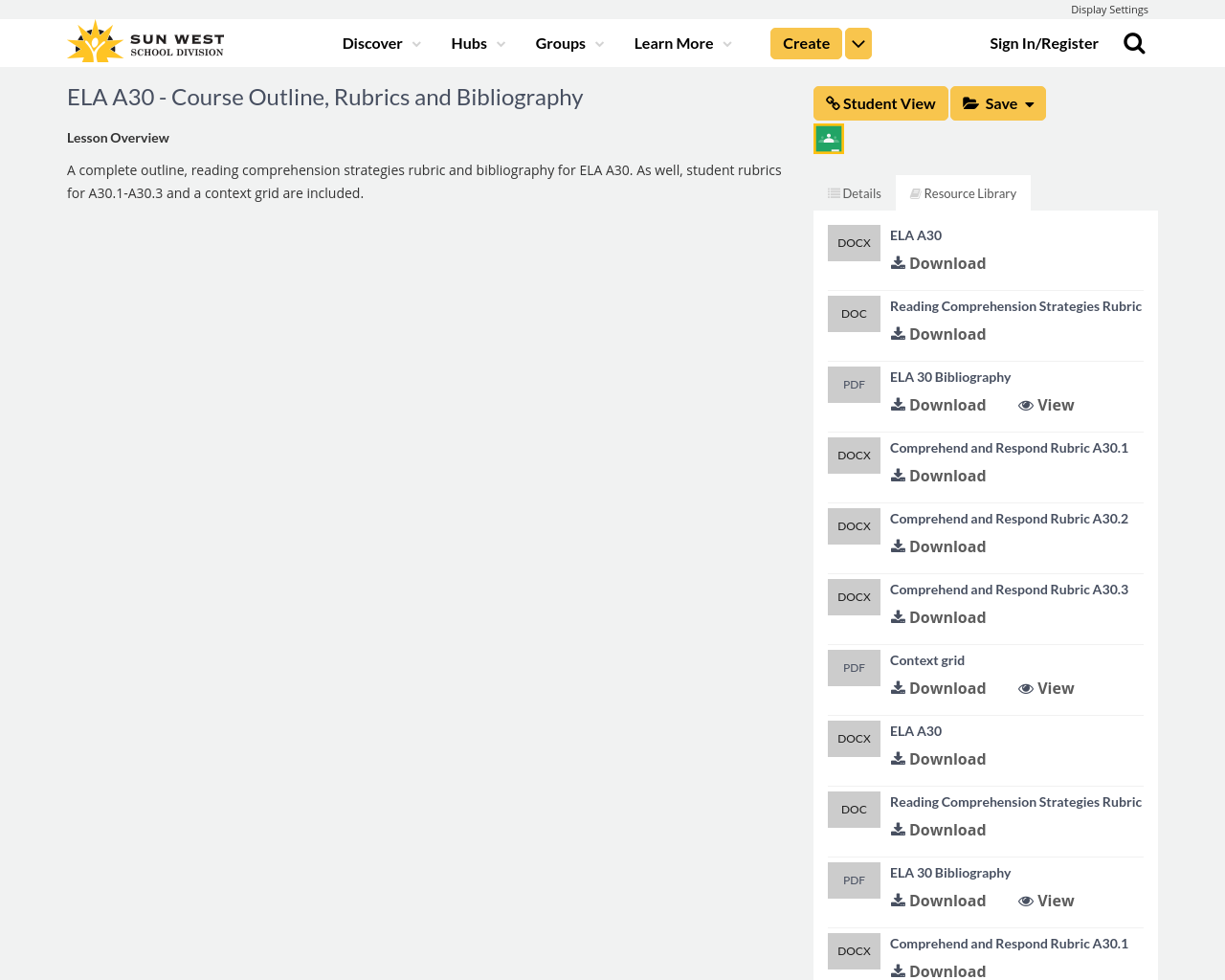 ELA A30 Your Curriculum at a Glance | Resource Bank