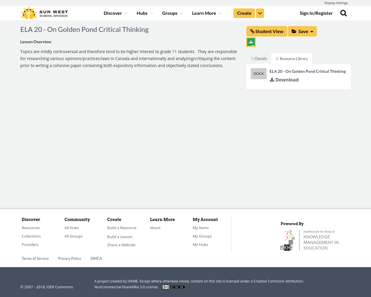 ELA 20 - On Golden Pond Critical Thinking | Resource Bank