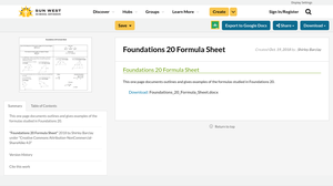Foundations 20 Formula Sheet | Resource Bank