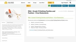 PAA - Grade 9 Clothing Textiles and Fashion - I Can Statements ...