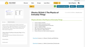 Physics 20 Unit 1 The Physics of Everyday Things | Resource Bank