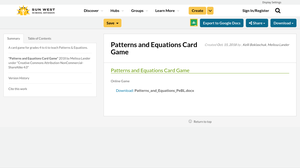Patterns and Equations Card Game | Resource Bank