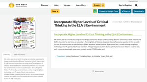Incorporate Higher Levels of Critical Thinking in the ELA 8 Environment ...