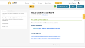 Novel Study Choice Board | Resource Bank
