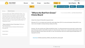“Where the Red Fern Grows” Choice Board | Resource Bank