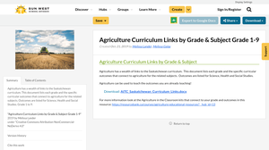 Agriculture Curriculum Links by Grade & Subject Grade 1-9 | Resource Bank