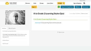 K to Grade 2 Learning Styles Quiz | Resource Bank