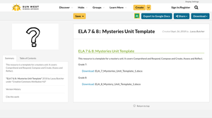 ELA 7 & 8:: Mysteries Unit Template | Resource Bank