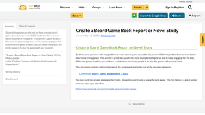 Create a Board Game Book Report or Novel Study | Resource Bank