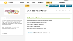 Grade 1 Science Outcomes | Resource Bank