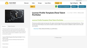 Learner Profile Template (Total Talent Portfolio) | Resource Bank