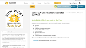 Senior ELA Unit Plan Frameworks for Sun West | Resource Bank