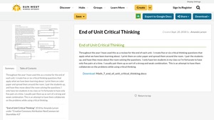 End of Unit Critical Thinking | Resource Bank