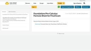 Foundations Pre-Calculus: Formula Sheet for Final Exam | Resource Bank