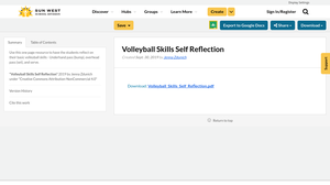 Volleyball Skills Self Reflection | Resource Bank