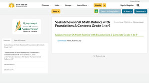Saskatchewan SK Math Rubrics with Foundations & Contexts Grade 1 to 9 ...