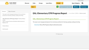 EAL: Elementary CFR Progress Report | Resource Bank