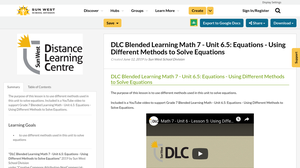 DLC Blended Learning Math 7 - Unit 6.5: Equations - Using Different ...