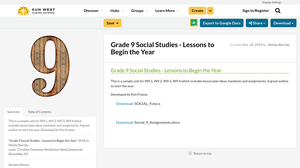 Grade 9 Social Studies - Lessons to Begin the Year | Resource Bank