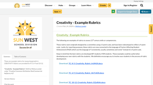 Creativity - Example Rubrics | Resource Bank