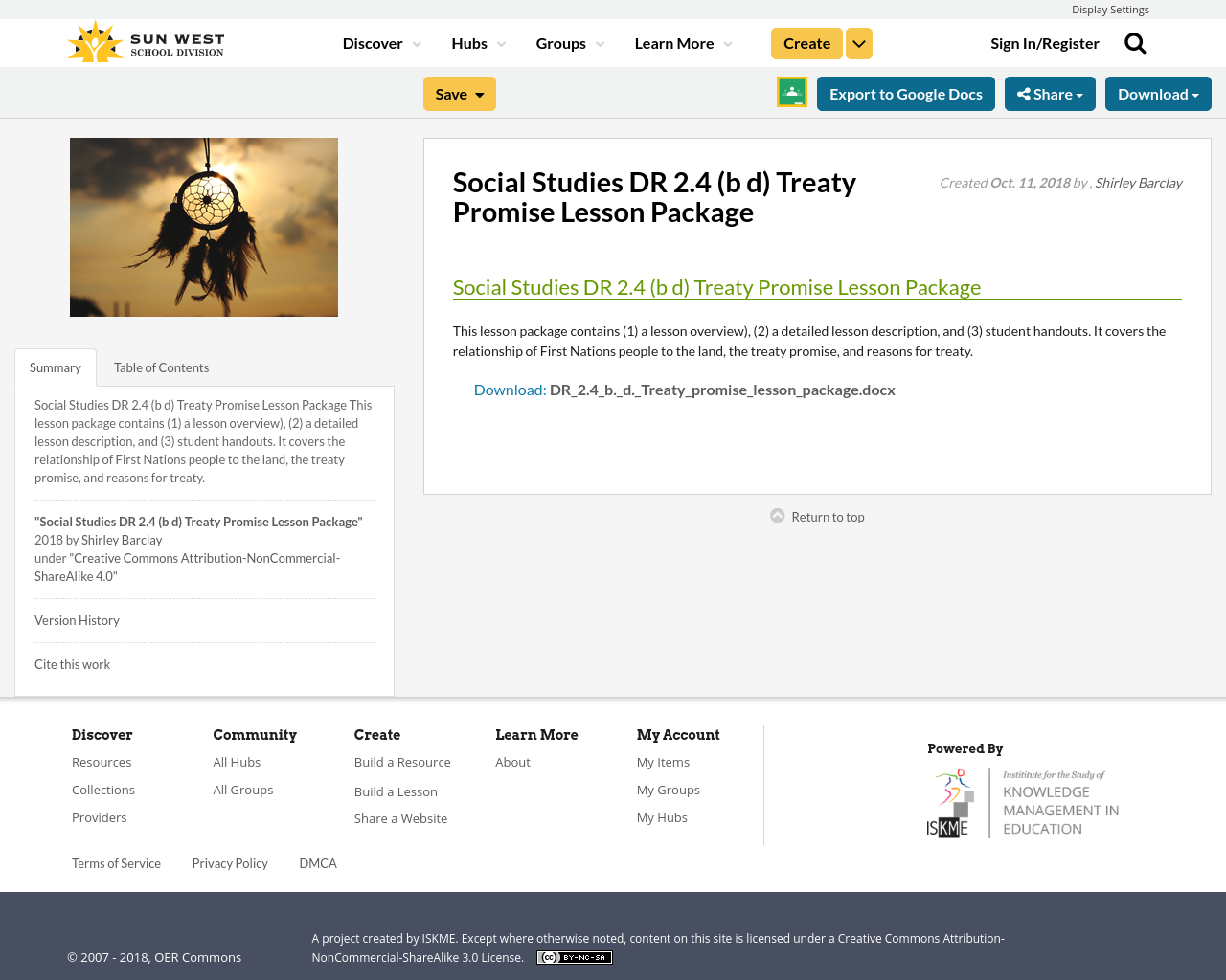 Social Studies DR 2.4 (b d) Treaty Promise Lesson Package | Resource Bank