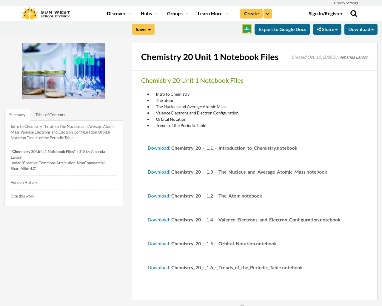 Chemistry 20 Unit 1 Notebook Files | Resource Bank