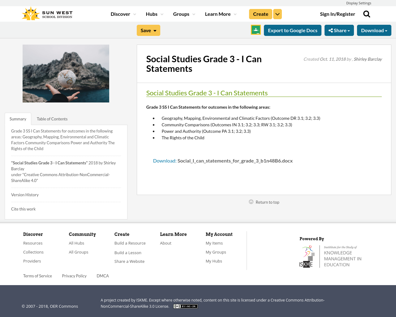 Social Studies Grade 3 - I Can Statements | Resource Bank