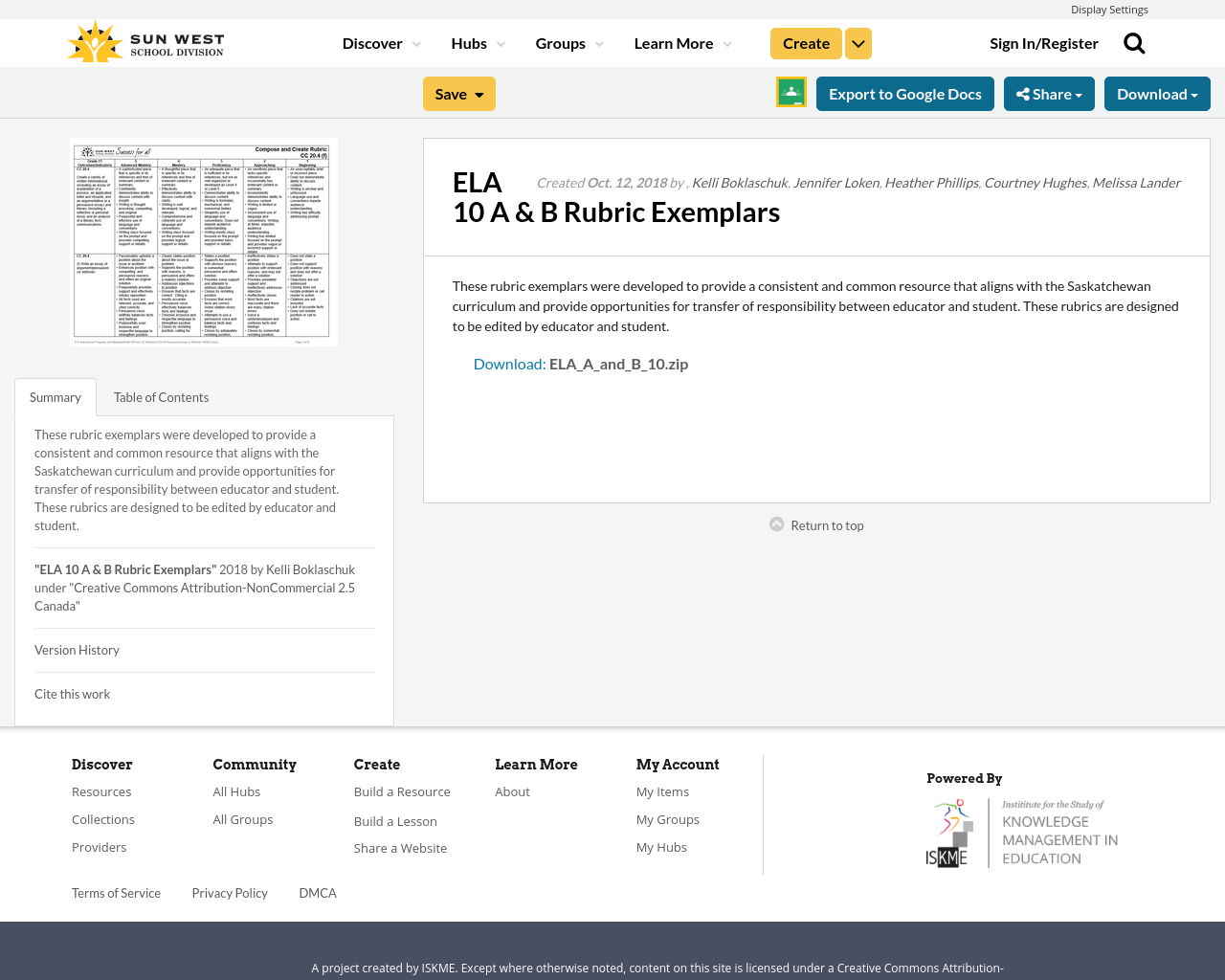 ELA A10 & B10 Outcome Based Rubrics | Resource Bank