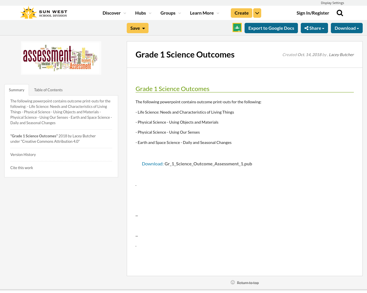 Grade 1 Science Outcomes | Resource Bank
