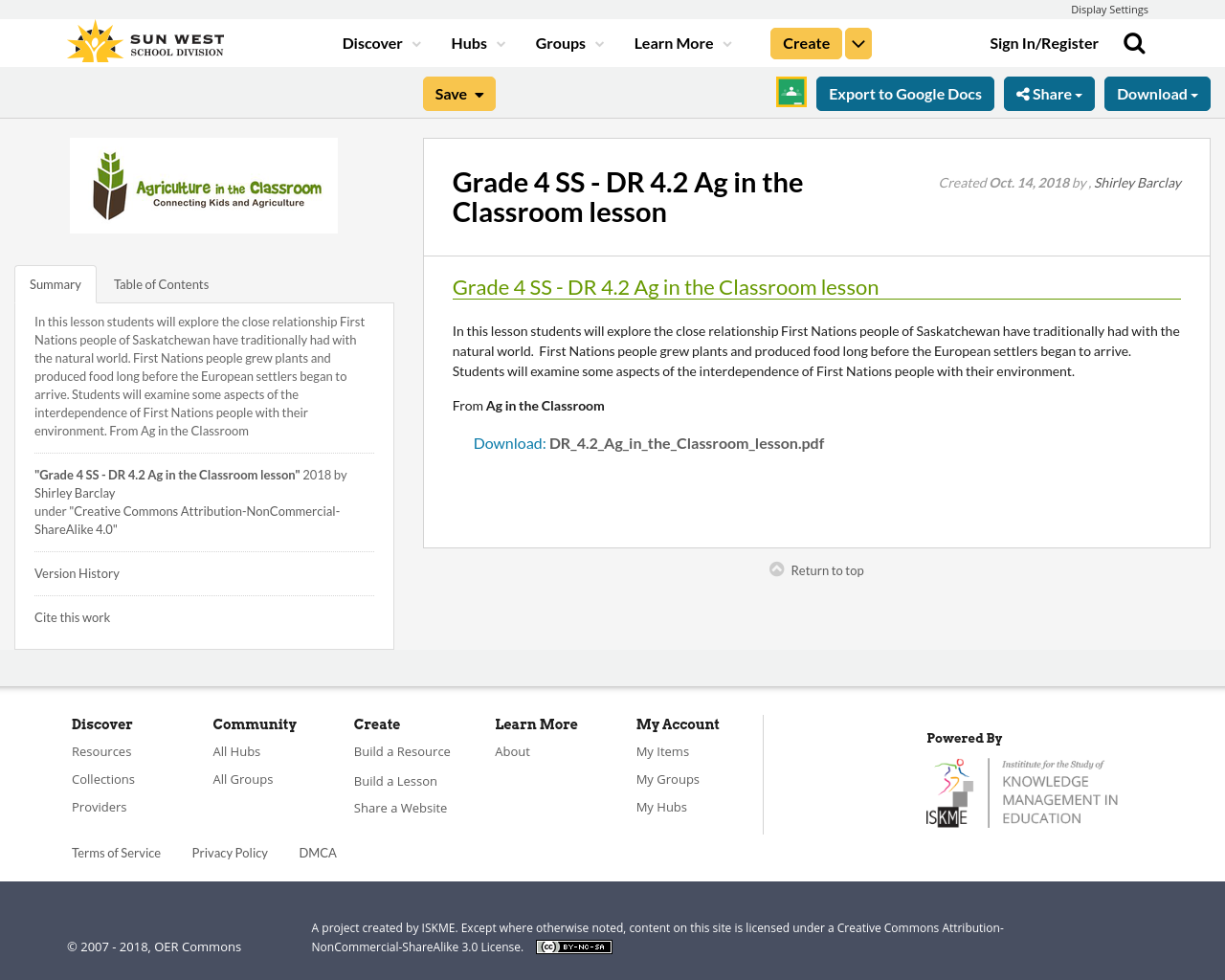 Grade 4 SS - DR 4.2 Ag in the Classroom lesson | Resource Bank