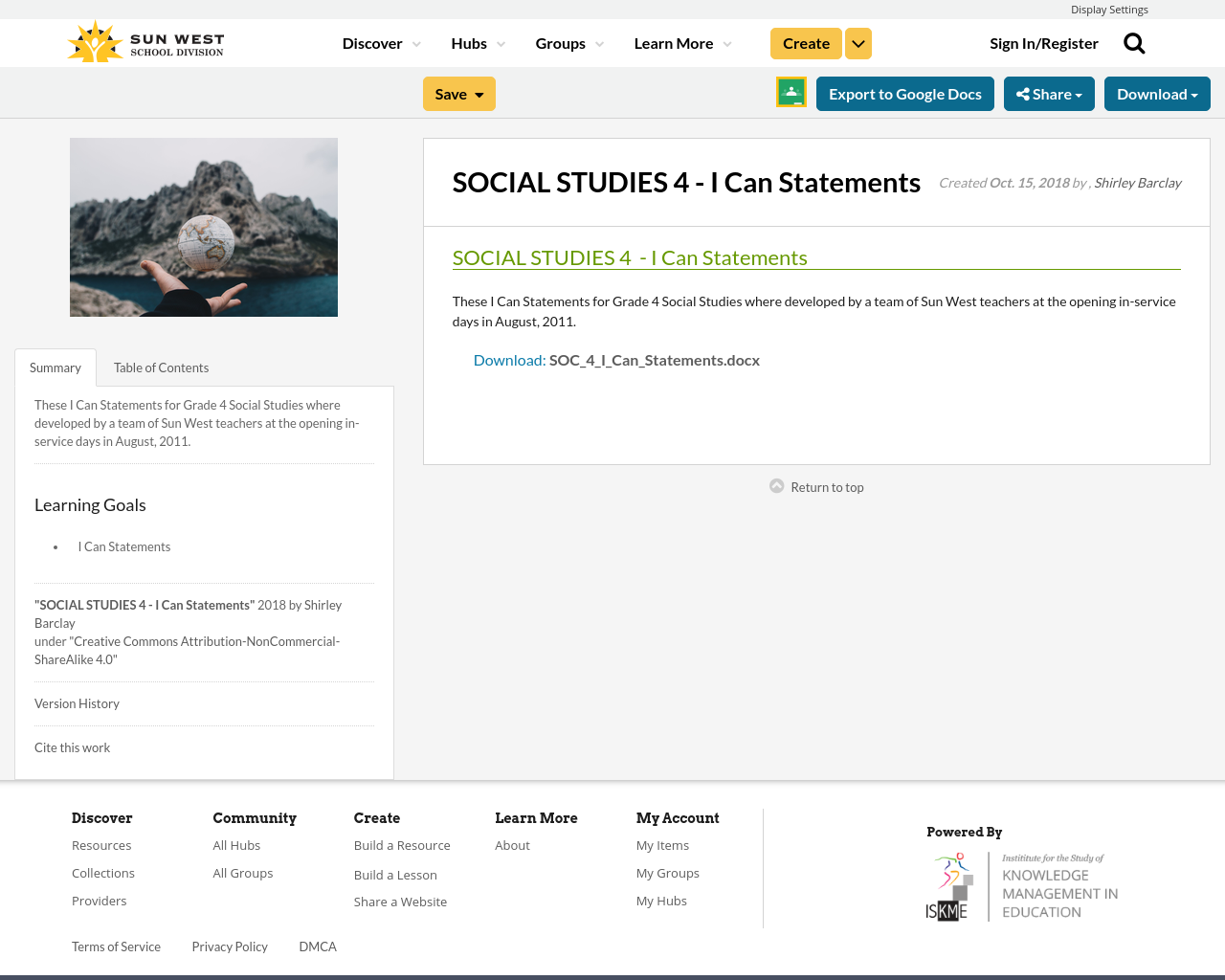 SOCIAL STUDIES 4 - I Can Statements | Resource Bank