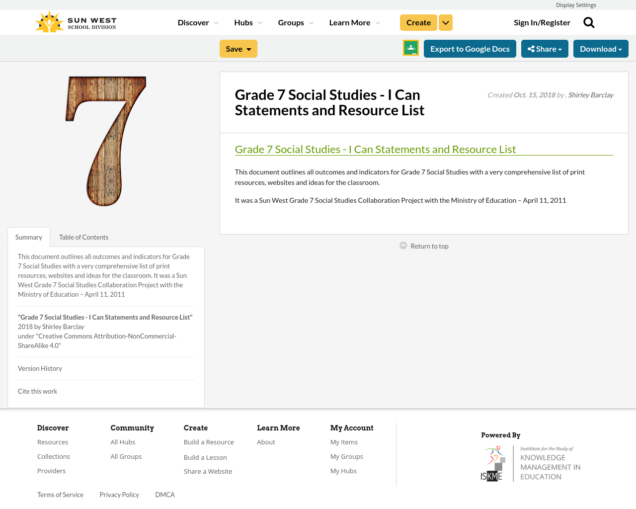 Grade 7 Social Studies - I Can Statements and Resource List | Resource Bank