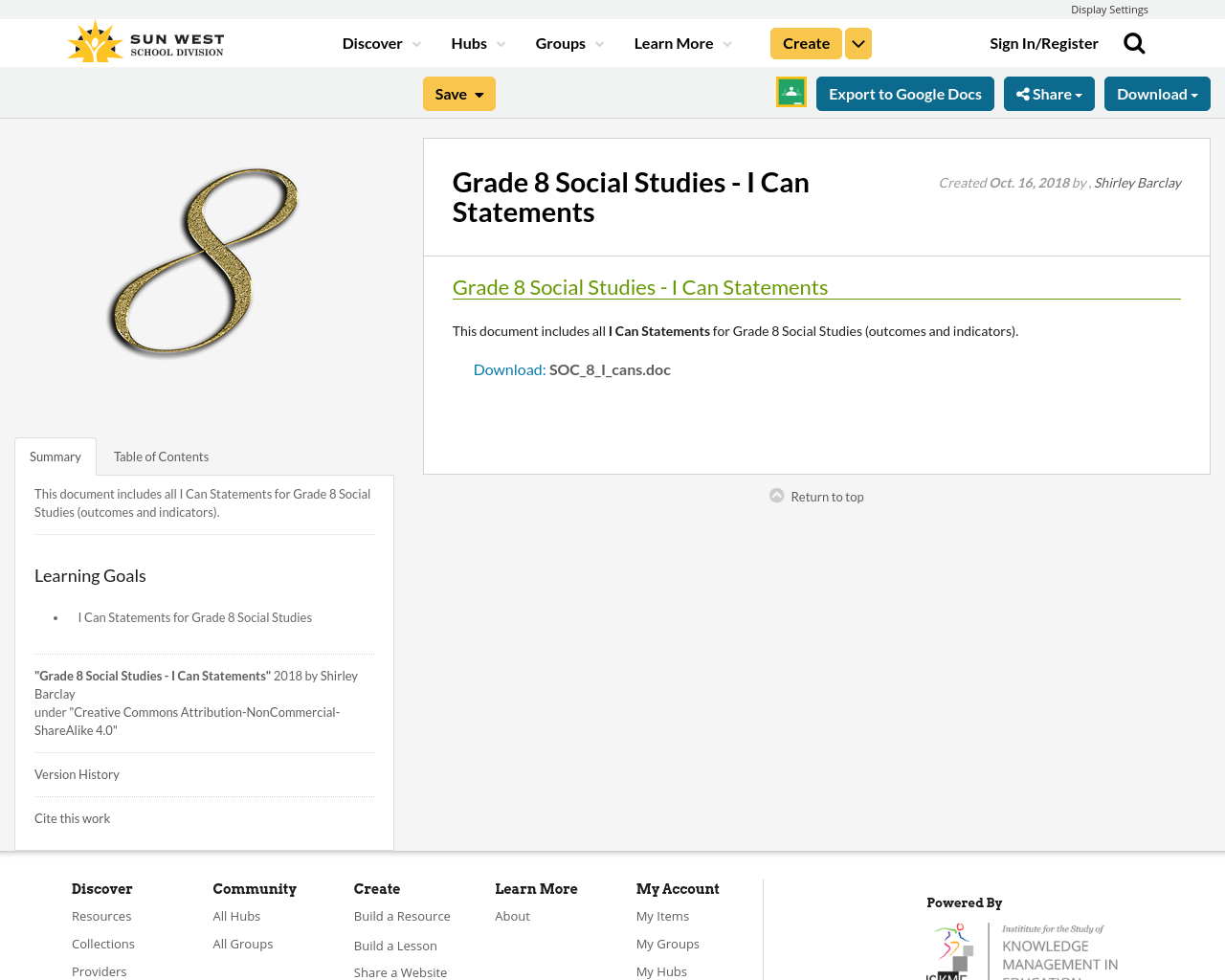 Grade 8 Social Studies - I Can Statements | Resource Bank