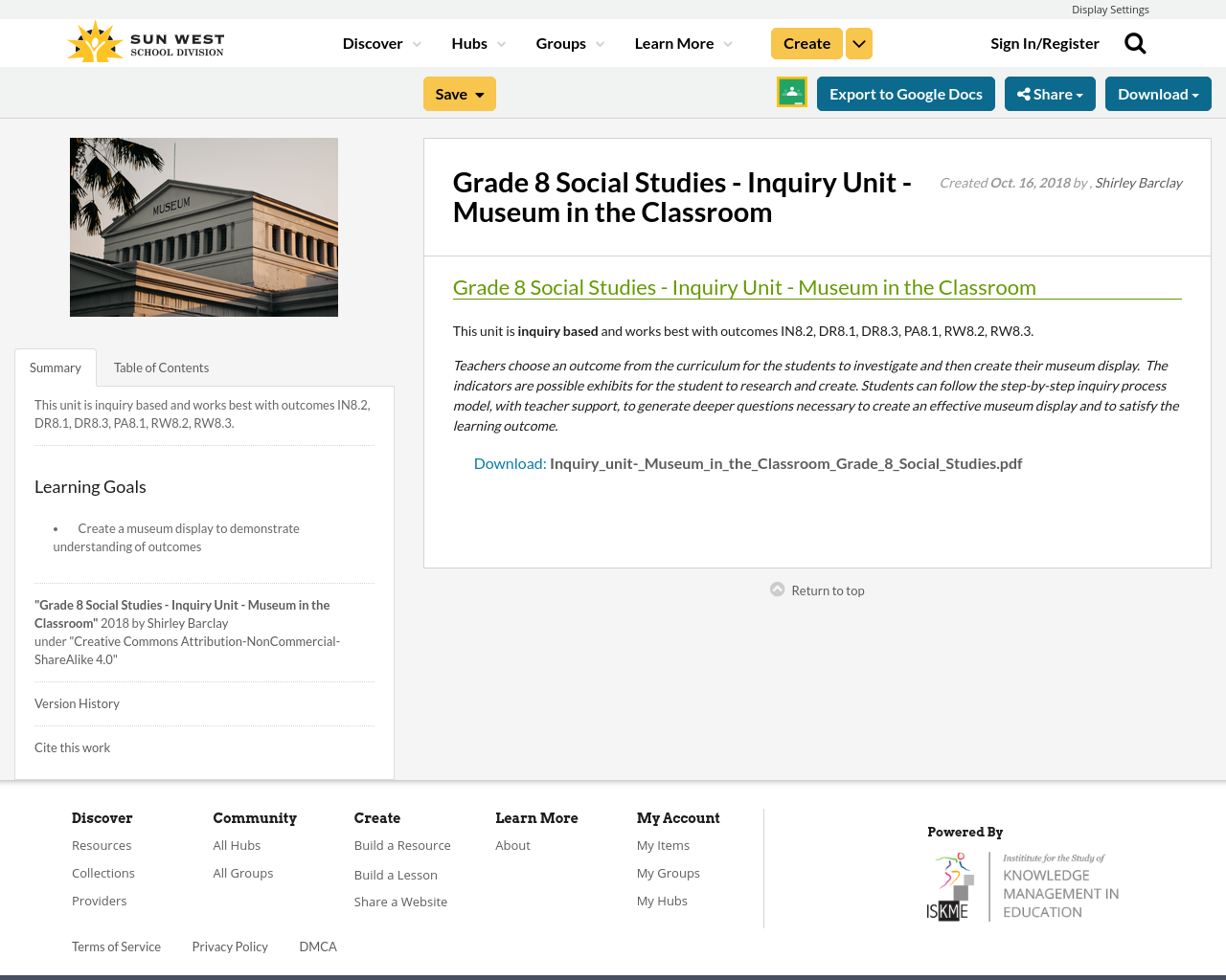 Grade 8 Social Studies - Inquiry Unit - Museum in the Classroom ...