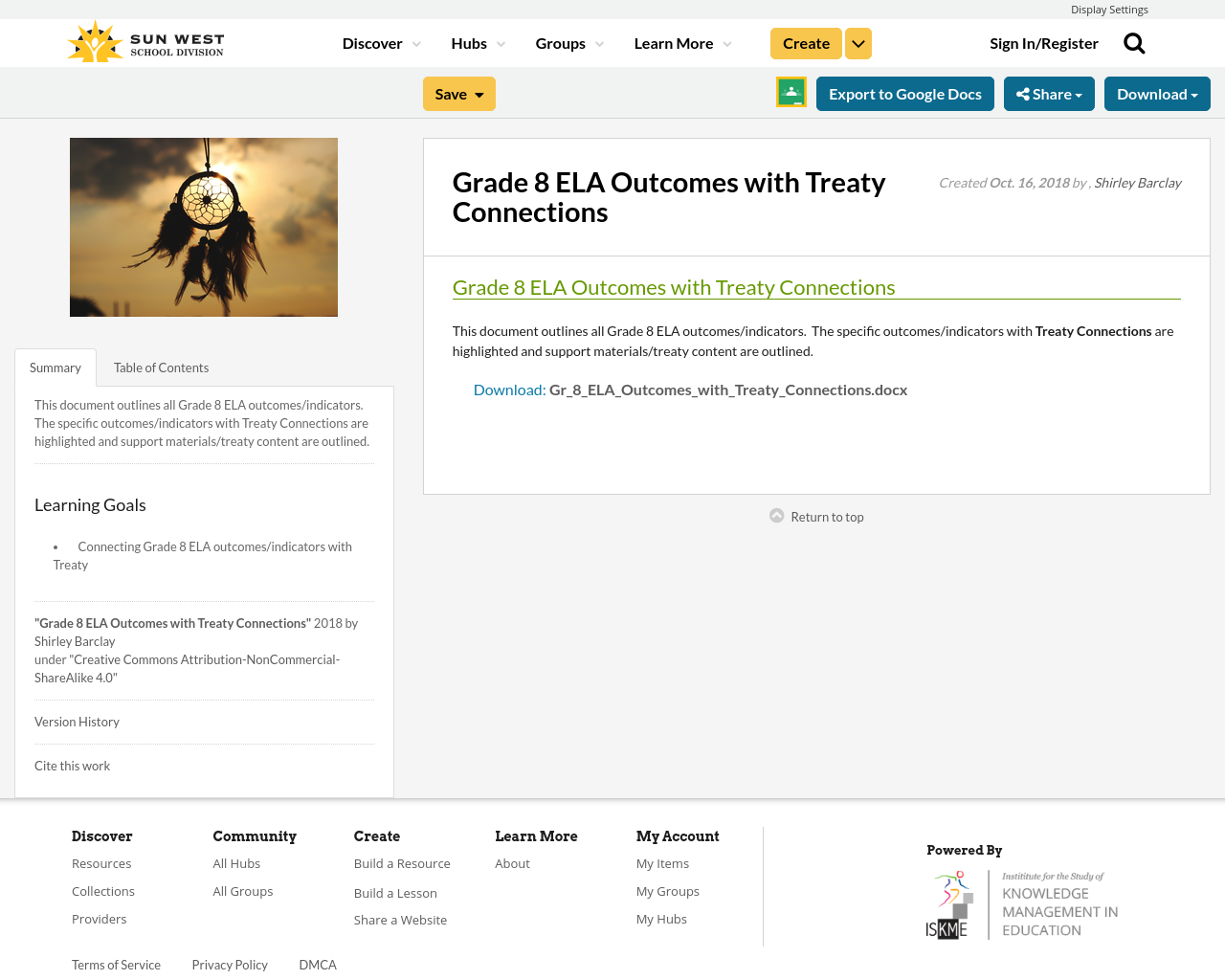 Grade 8 ELA Outcomes with Treaty Connections | Resource Bank