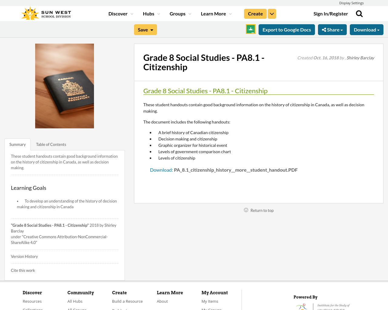 Grade 8 Social Studies - PA8.1 - Citizenship | Resource Bank