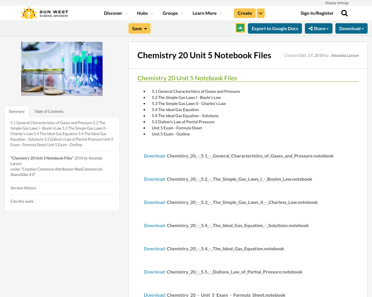 Chemistry 20 Unit 5 Notebook Files | Resource Bank