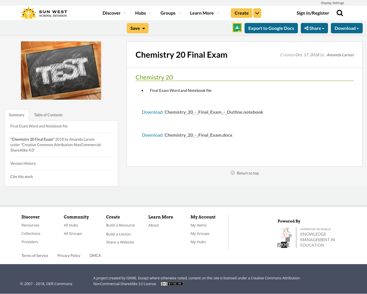Chemistry 20 Final Exam | Resource Bank