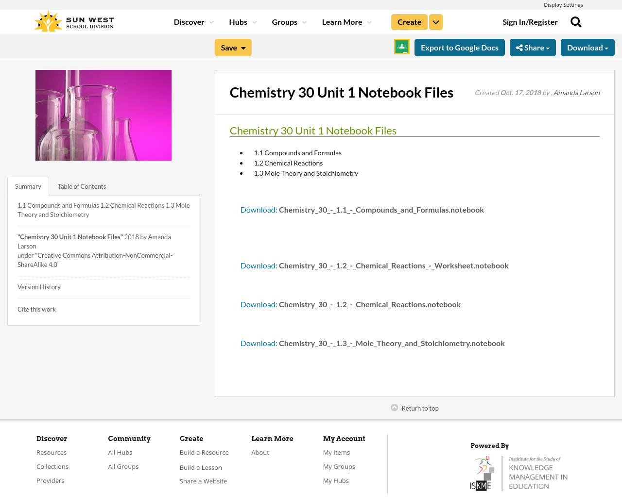 Chemistry 30 Unit 1 Notebook Files | Resource Bank