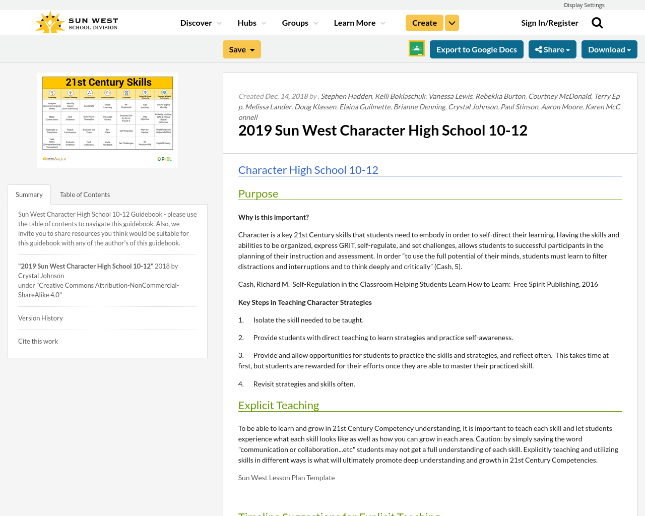 Character Guidebook - Grade 10-12 (High School) Sun West | Resource Bank