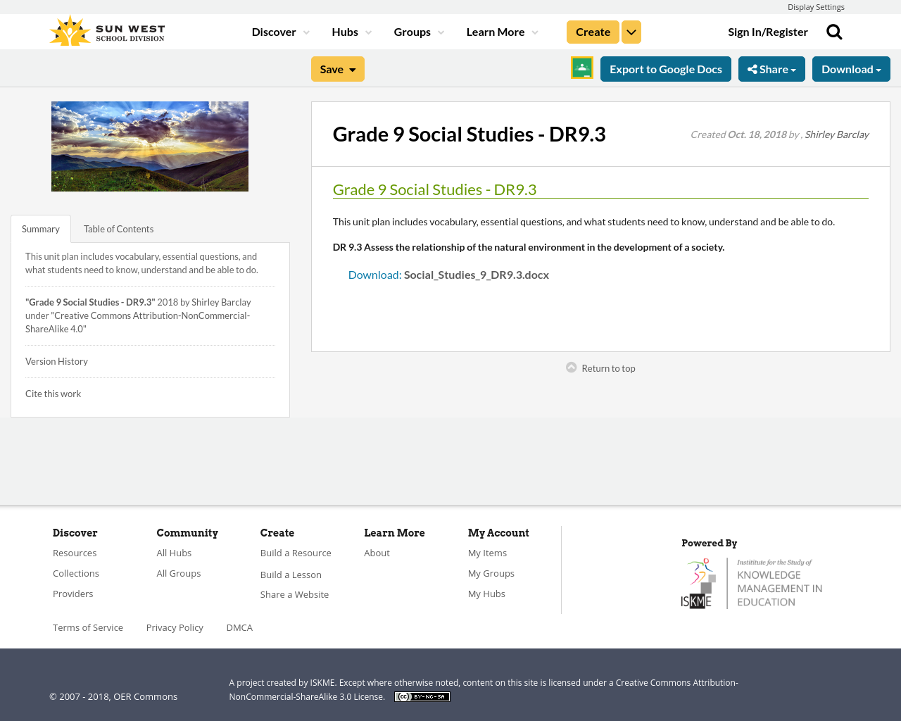 Grade 9 Social Studies - DR9.3 | Resource Bank