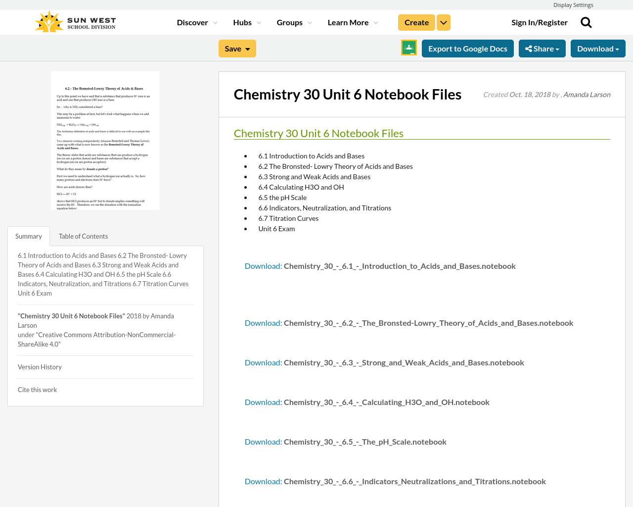 Chemistry 30 Unit 6 Notebook Files | Resource Bank
