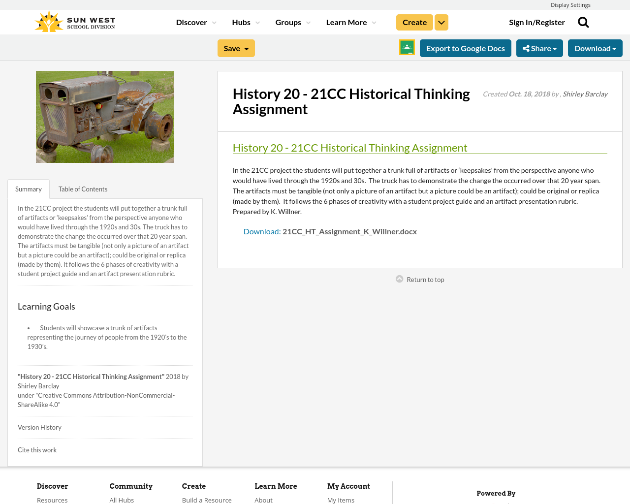 History 20 - 21CC Historical Thinking Assignment | Resource Bank