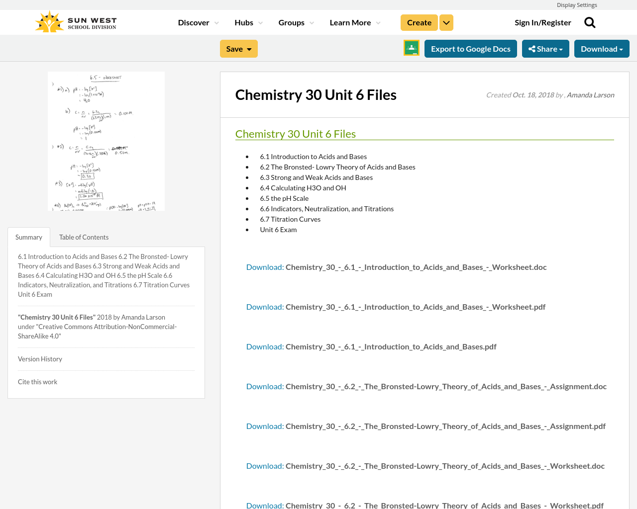 Chemistry 30 Unit 6 Files | Resource Bank