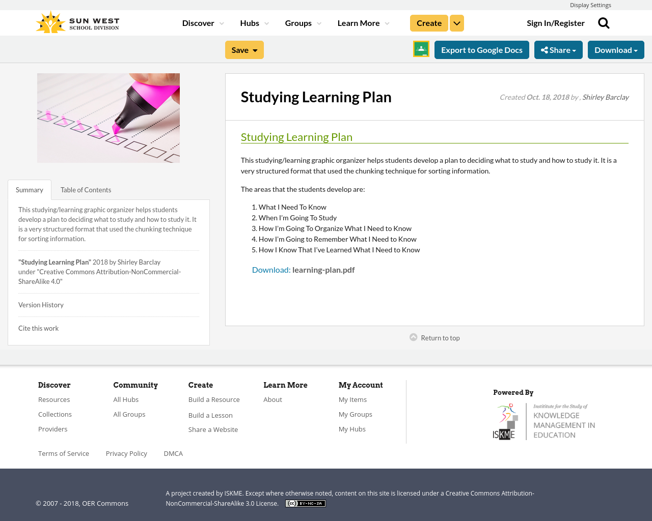 Studying Learning Plan | Resource Bank