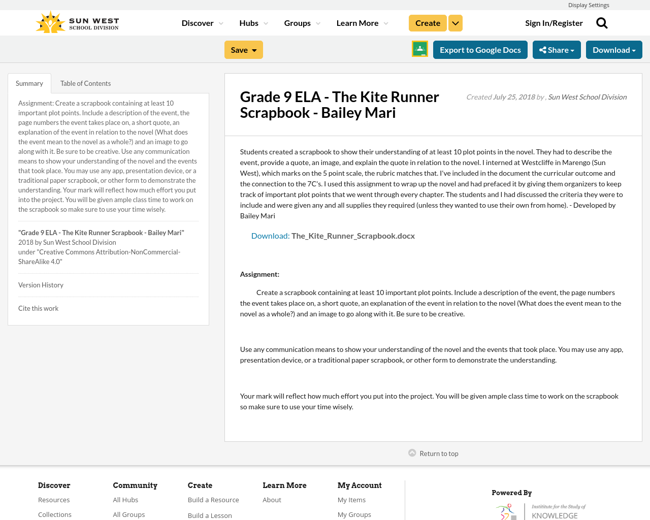 Grade 9 ELA - The Kite Runner Scrapbook - Bailey Mari | Resource Bank