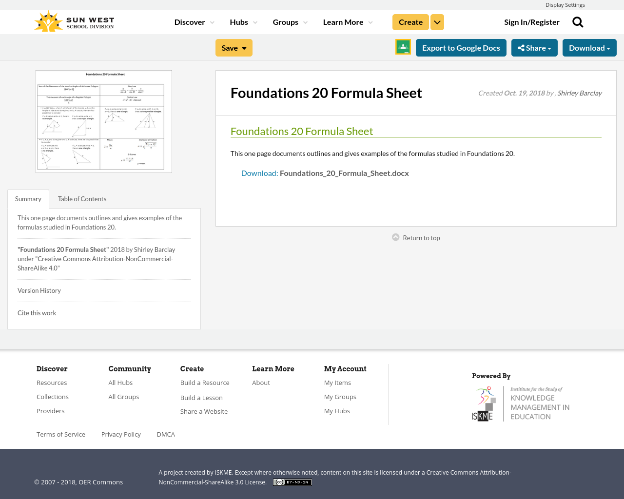 Foundations 20 Formula Sheet | Resource Bank