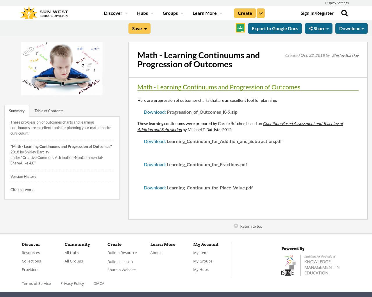 Math - Learning Continuums and Progression of Outcomes | Resource Bank